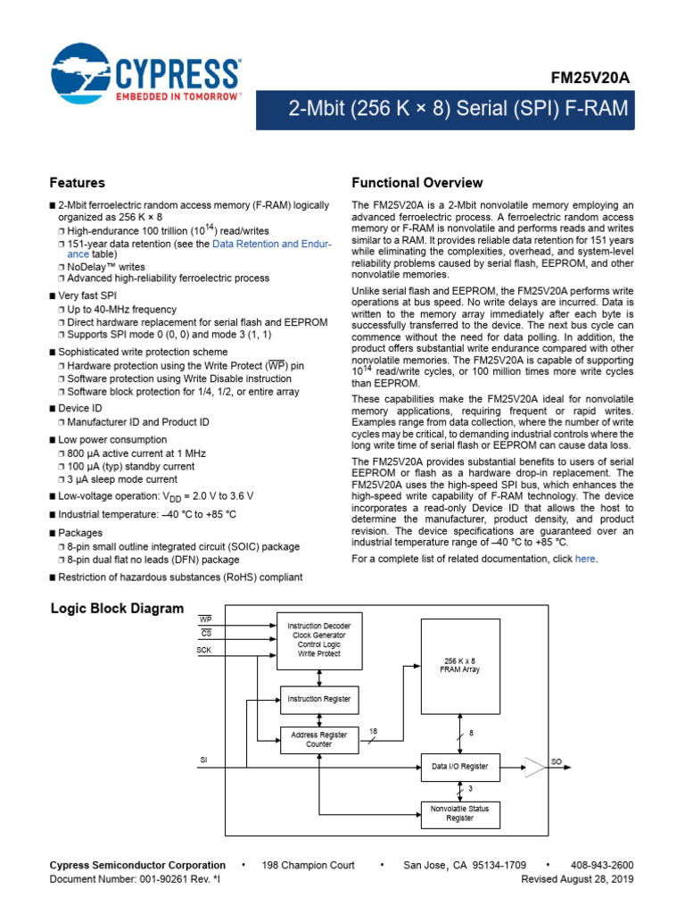5 Infineon FM25V20A 2 Mbit 256 K X 8 Serial SPI - 3162795 | PDF | Flash Memory | Computer Data