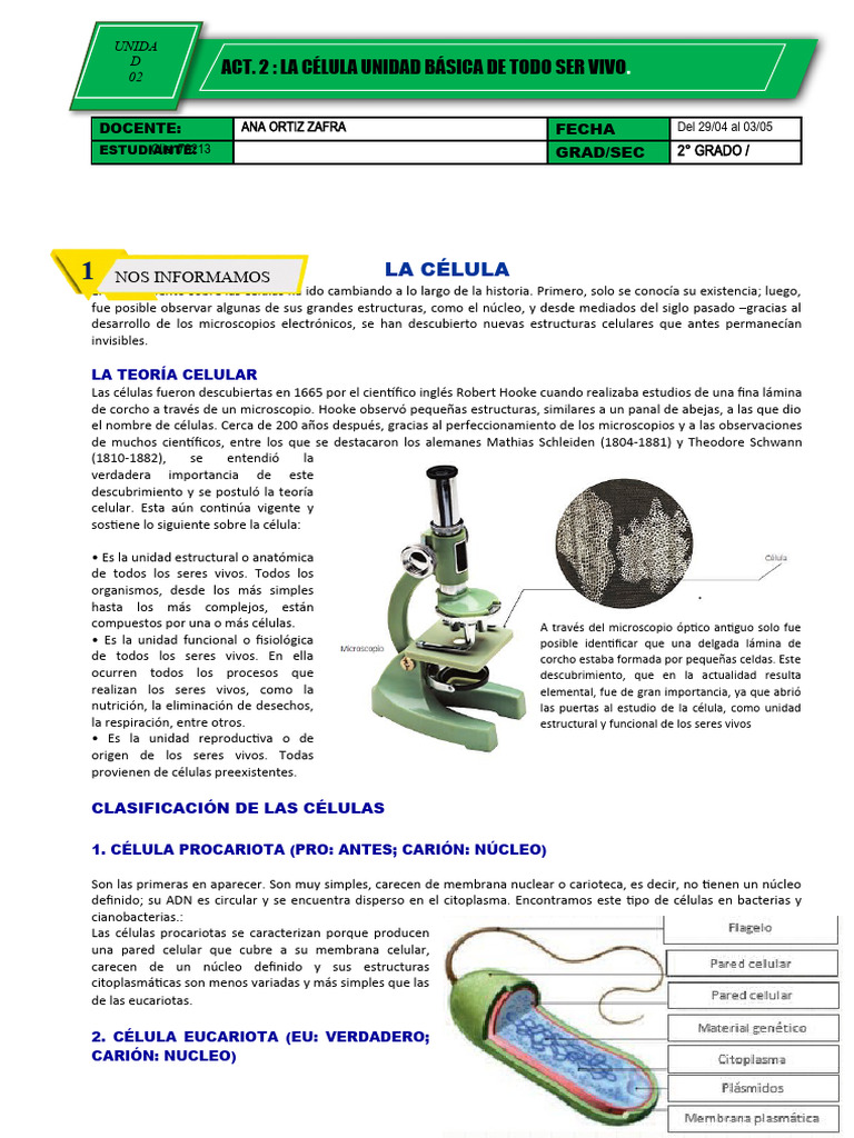 2º Act 2 Cyt Unid 2 | PDF | Biología Celular) | Eucariotas