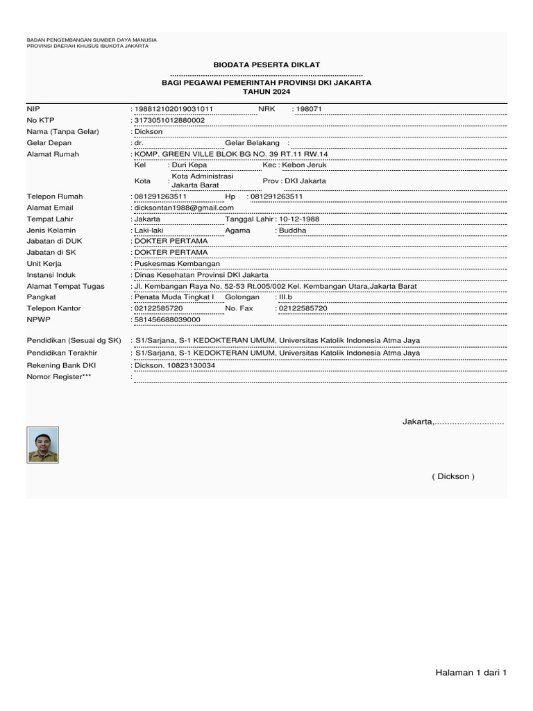 Biodata Dickson | PDF