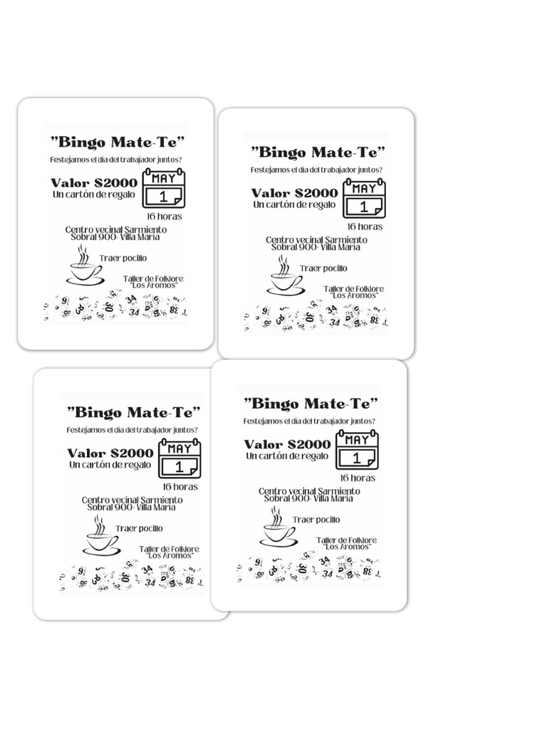 Tarjetas Bingo Te 2024 | PDF