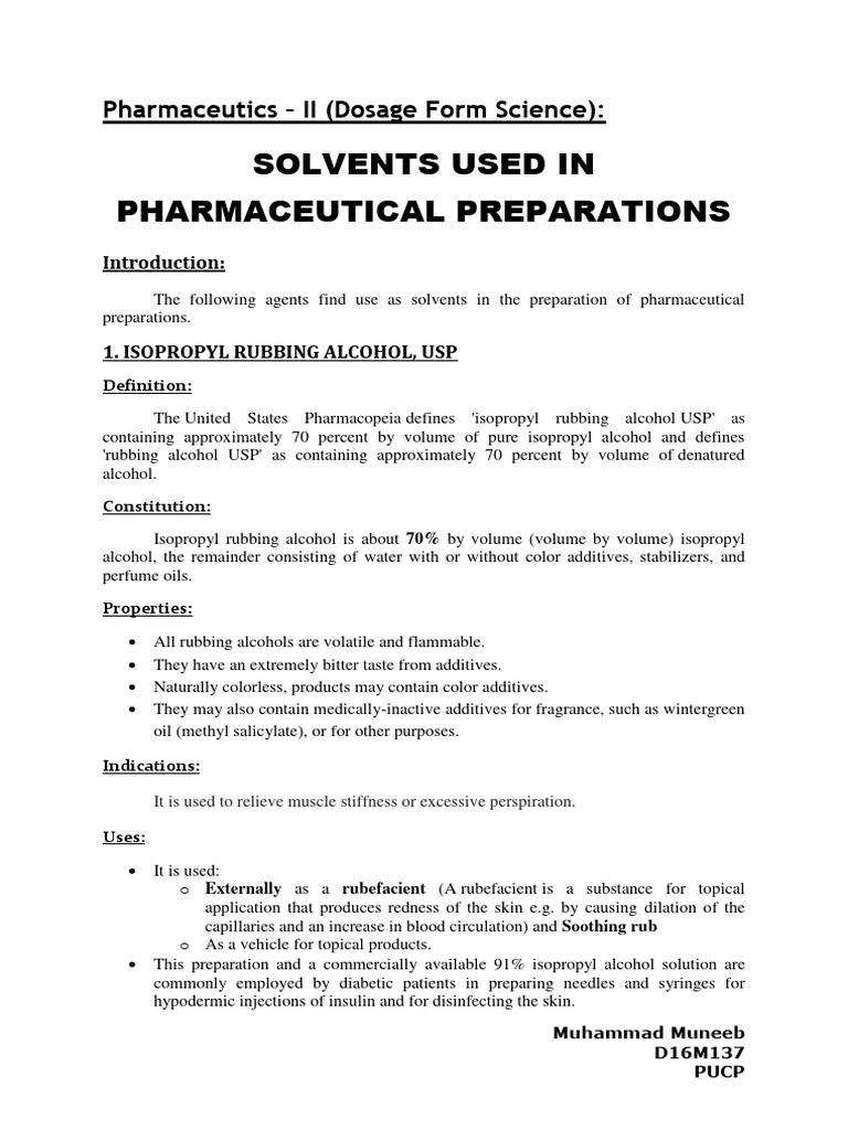 Solvents Used in Pharm. Preparations by M Muneeb | PDF | Glycerol | Ethanol