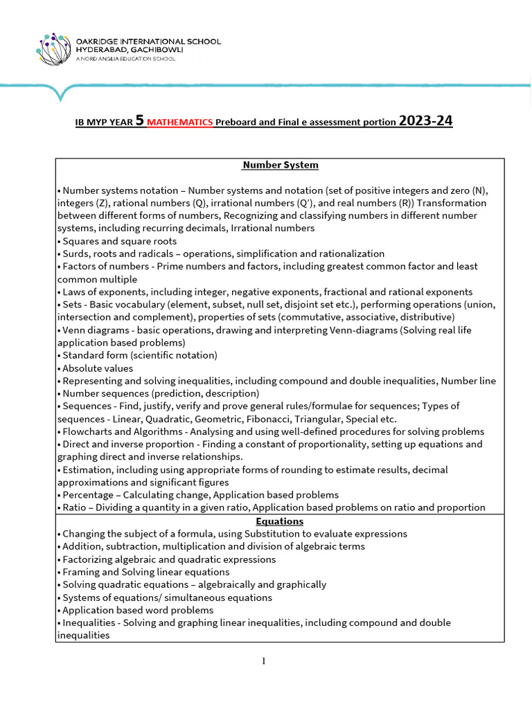 IBMYP Year 5 Math - PreBoard and Final e - Assessment Portion 2023-24 ...