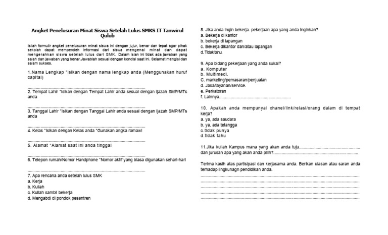 Angket | PDF | Karier & Perkembangan