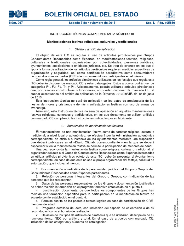 Instruccion Tecnica Complementaria Numero 18 | PDF | Pirotécnica | Fuegos artificiales