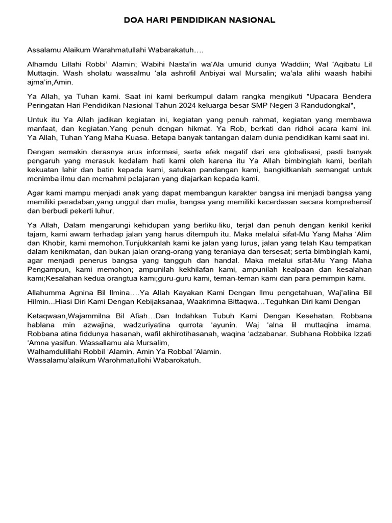 Doa Hari Pendidikan Nasional | PDF
