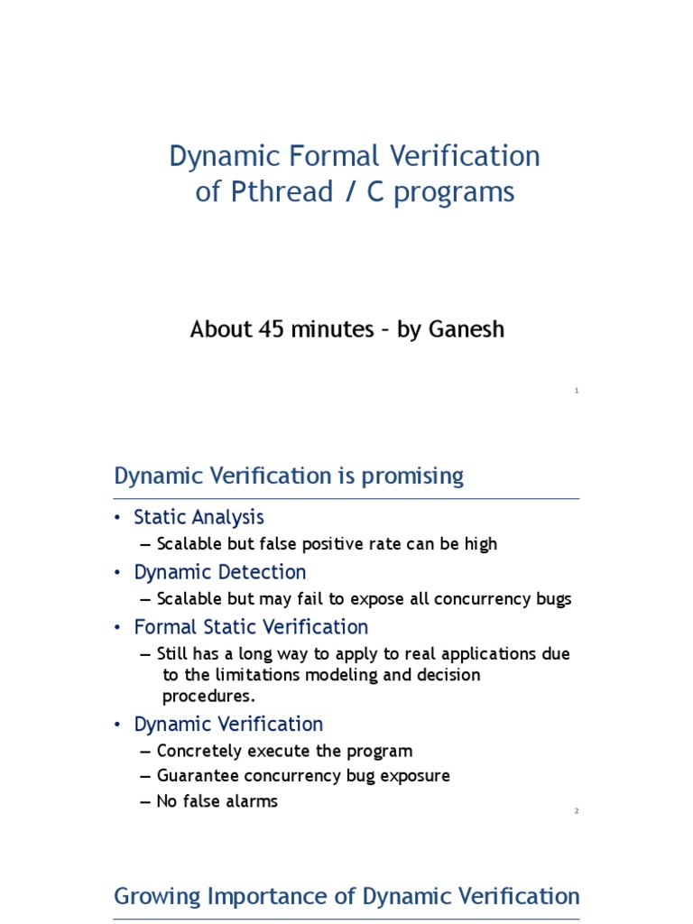 Dynamic Verification Of Concurrent Programs Pdf Formal Verification