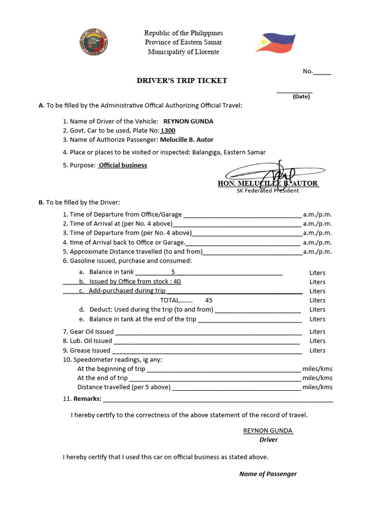 Driver's Trip Ticket Toyota Rush | PDF | Car | Land Transport
