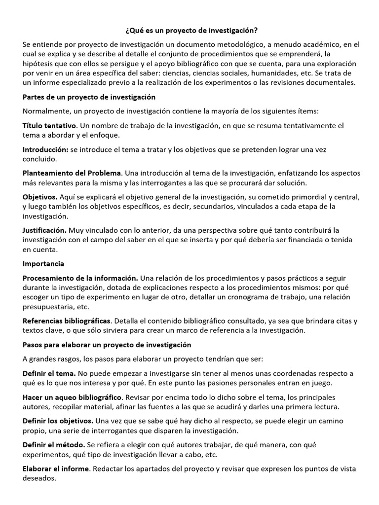 proyecto de investigacion | PDF | Bibliografía | Experimentar