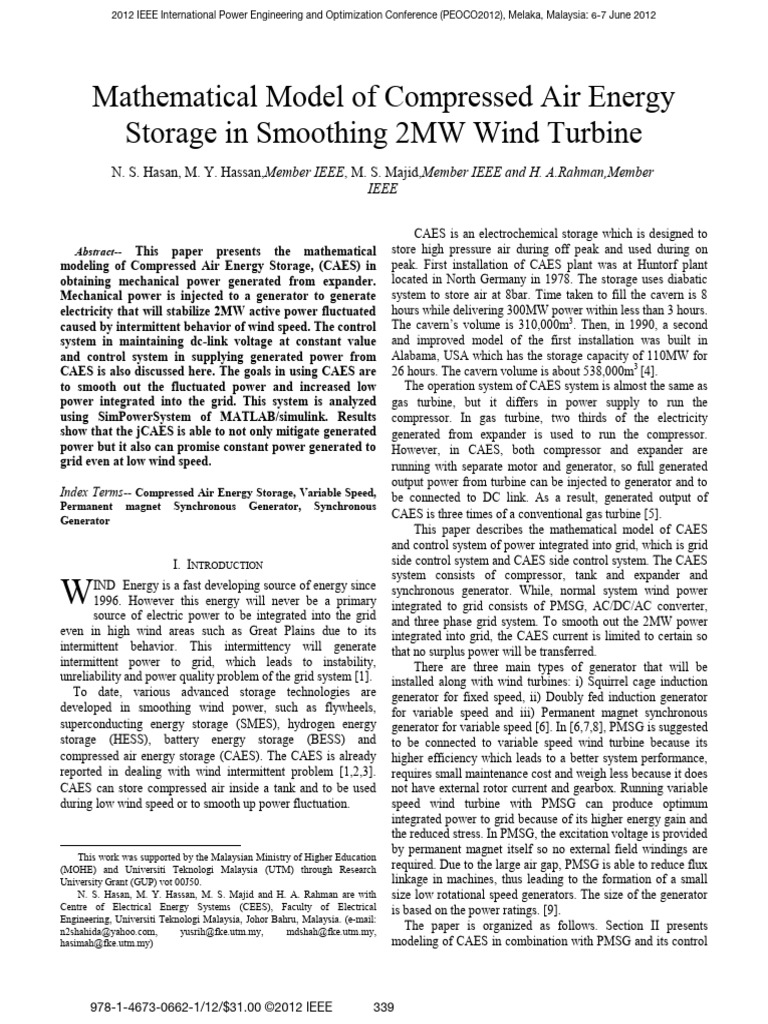 2012 IEEE Mathematical Model of Compressed Air Energy Storage in ...