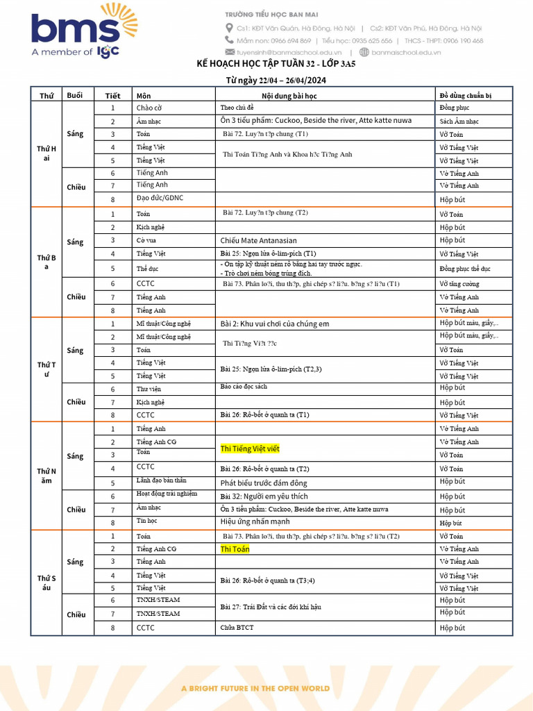 KHHT 3a5 - Tuần 32 | PDF