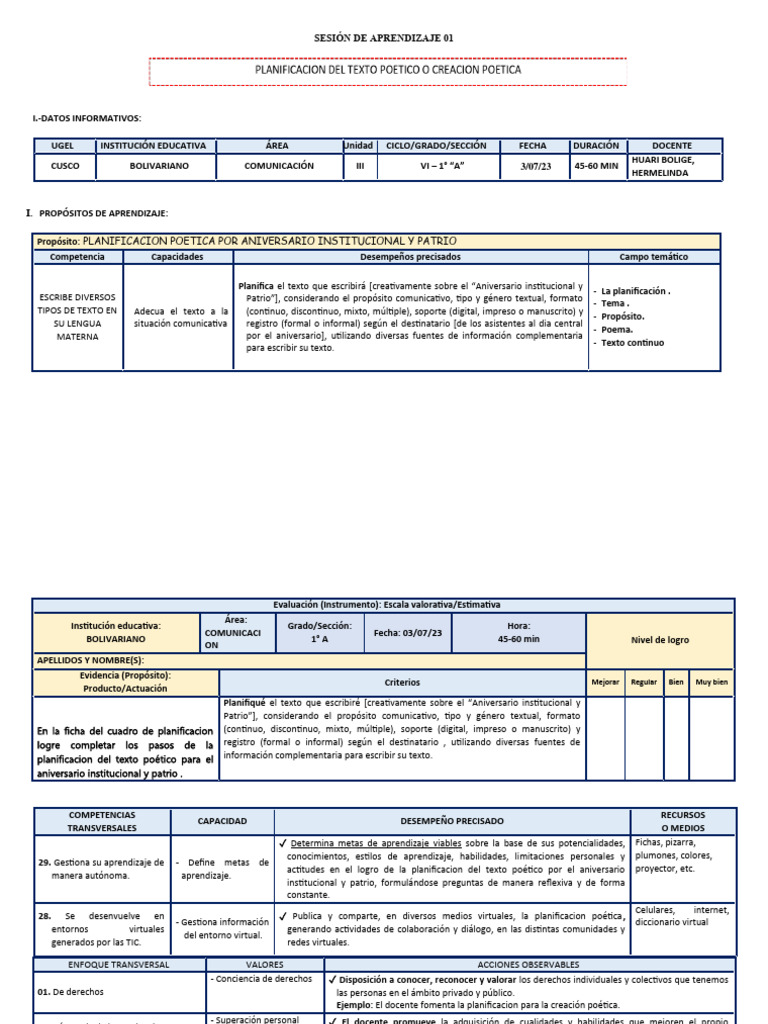 Sesión de Aprendizaje 01 Ojo | PDF | Aprendizaje | Maestros