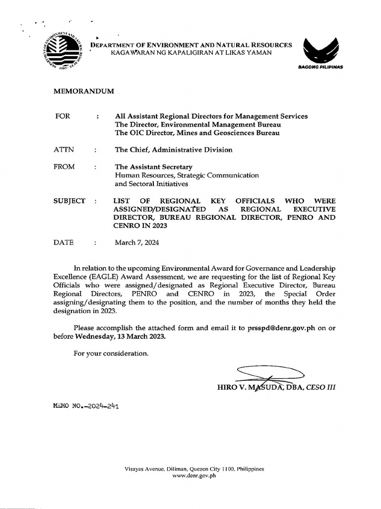 MEMO-2024-241-1 List of Regional Key Officials Who Were Assisgned or ...