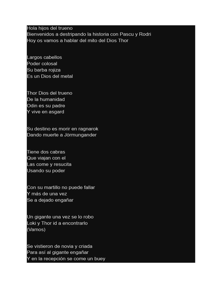 Thor - Destripando La Historia LETRA. | PDF