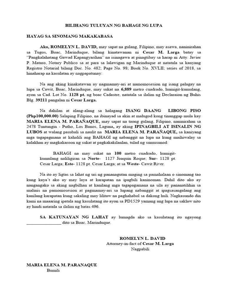 BILIHANG TULUYAN NG BAHAGI NG LUPA Cawit | PDF