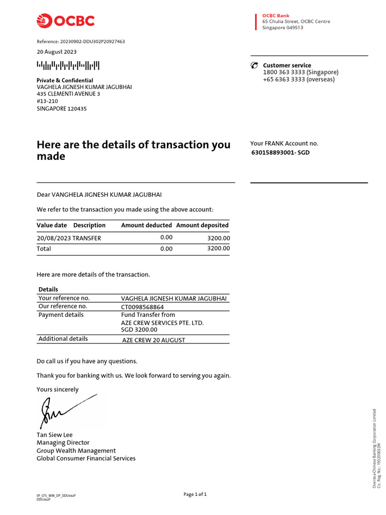 Here Are The Details On The Credit Transaction On Your Account-3001 ...