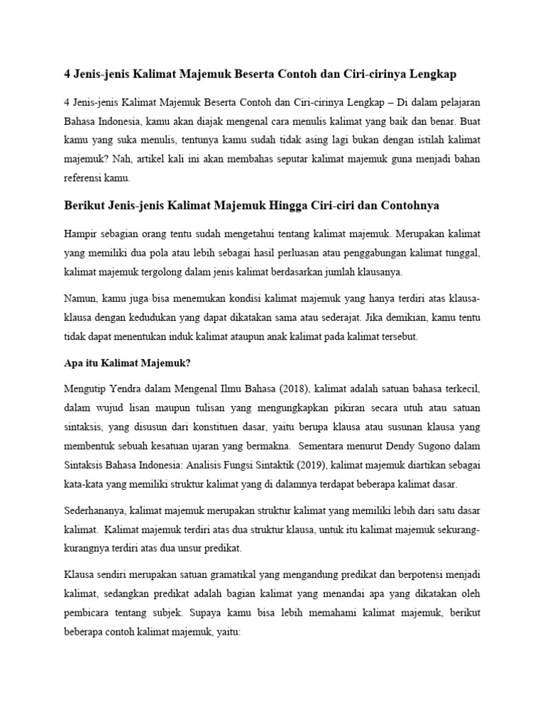 4 Jenis-Jenis Kalimat Majemuk Beserta Contoh Dan Ciri-Cirinya Lengkap ...