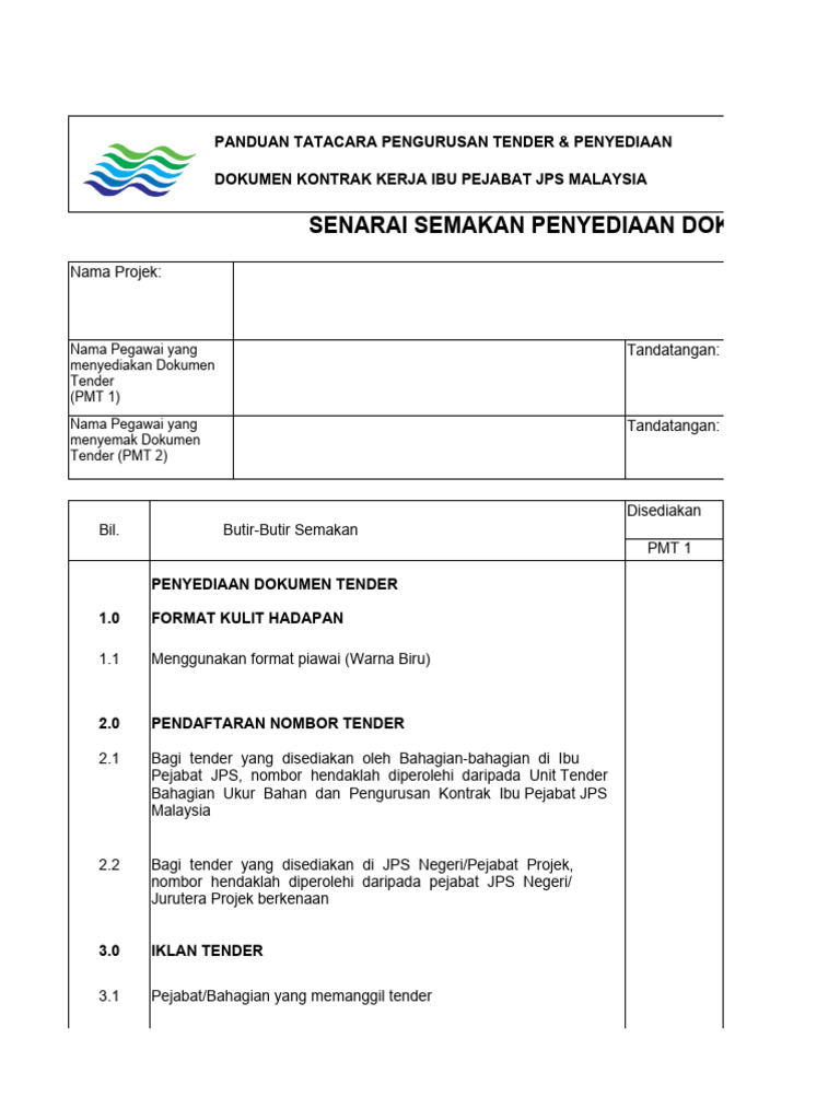 Senarai Semak Penyediaan Dokumen Tender | PDF