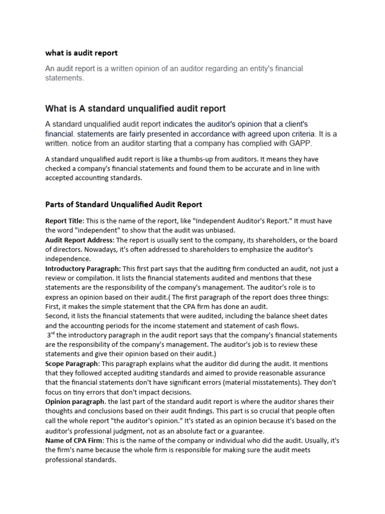 Audit Report | PDF | Auditor's Report | Financial Audit