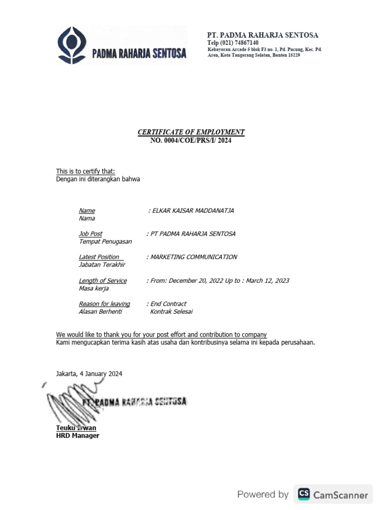 Contoh Parklaring | PDF