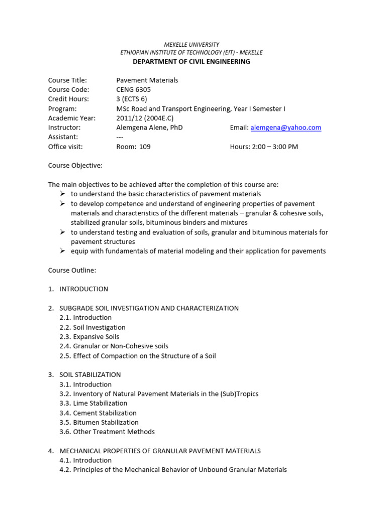 CENG 6305 Course outline - | PDF | Road Surface | Applied And ...