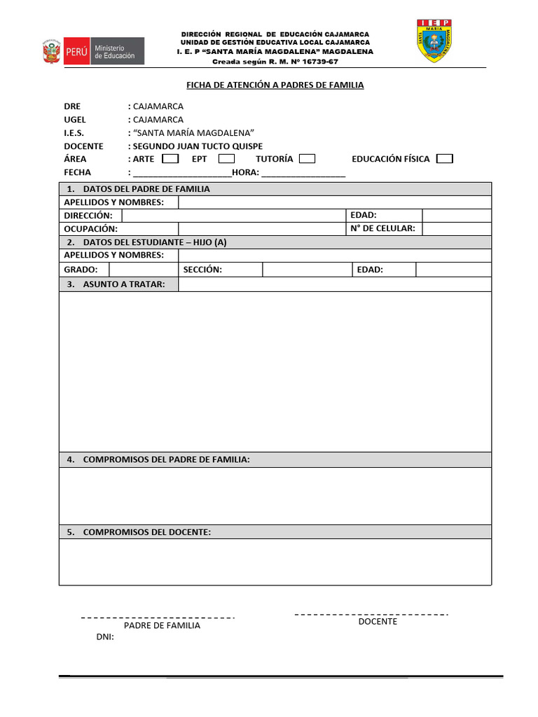 Ficha de Atencion A Padres de Familia | PDF | Relaciones personales, crianza y desarrollo personal
