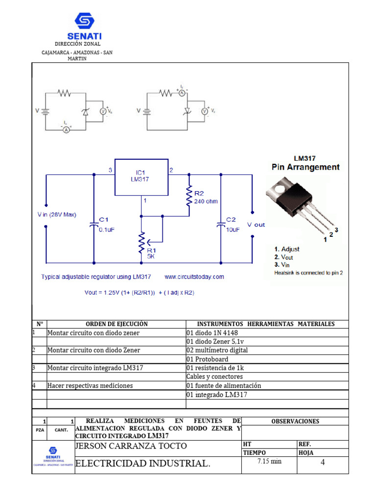 Guía de Medición con Diodo Zener y LM317 | PDF | Red eléctrica | voltaje