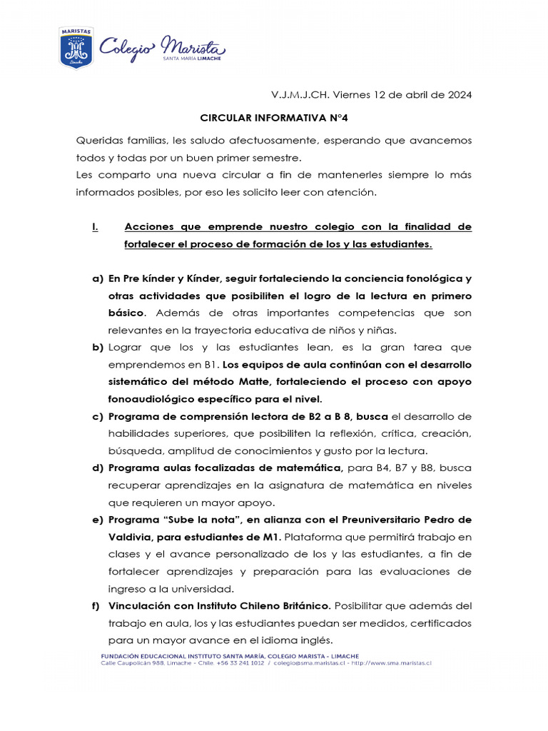 Circular Informativa N°4 Acciones Abril y Mayo. | PDF | Inclusión ...