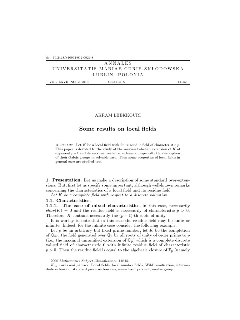 Local Fields and Their Extensions | PDF | Field (Mathematics) | Group ...
