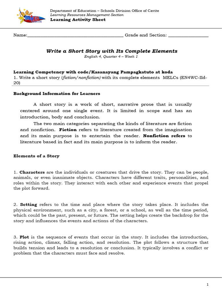 Writing a Short Story: Grade 4 Guide | PDF | Narration | Thought