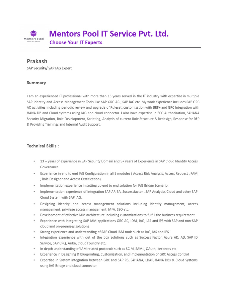 SAP IAG Expert - Mentors Pool | PDF | Cloud Computing | Risk Management