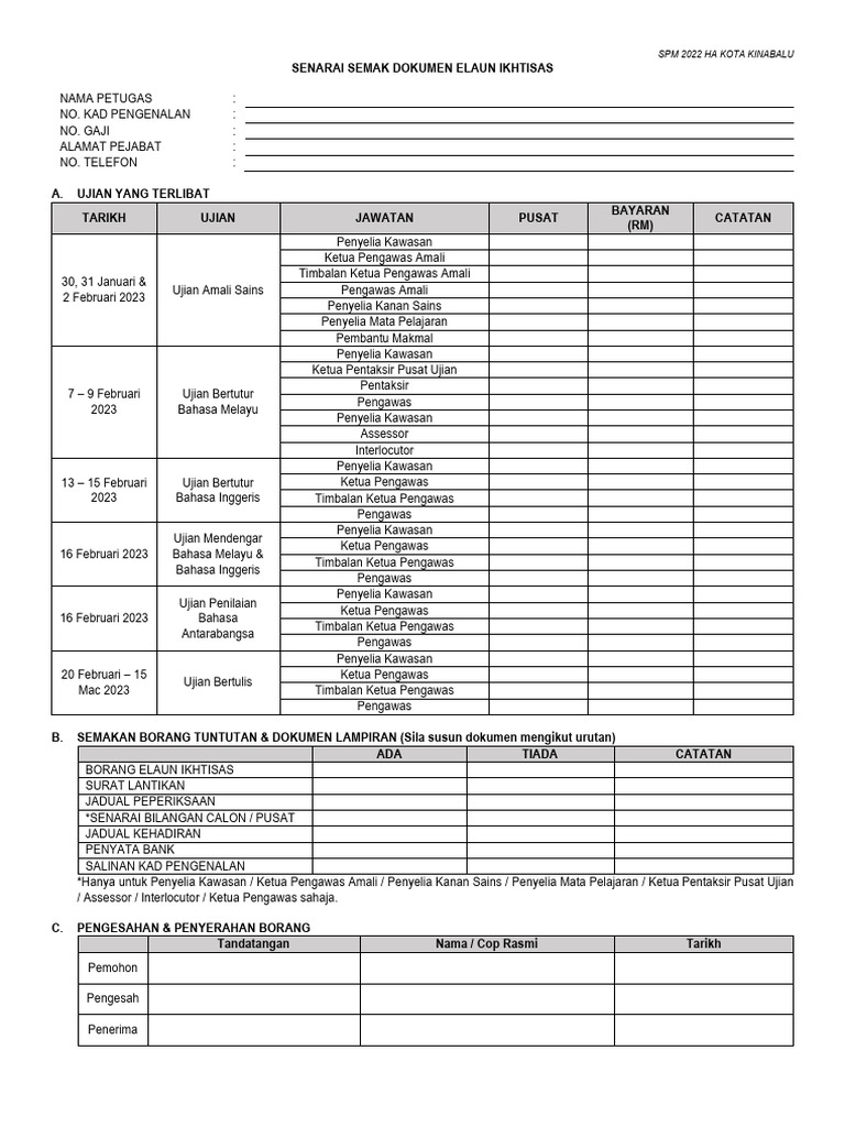 SENARAI SEMAK DOKUMEN (TUNTUTAN & ELAUN) Template | PDF