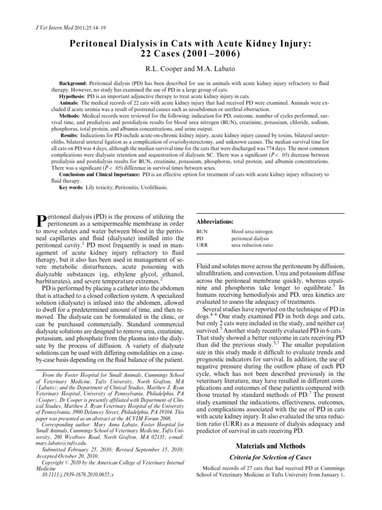 Peritoneal Dialysis in Cats | PDF | Dialysis | Hemodialysis
