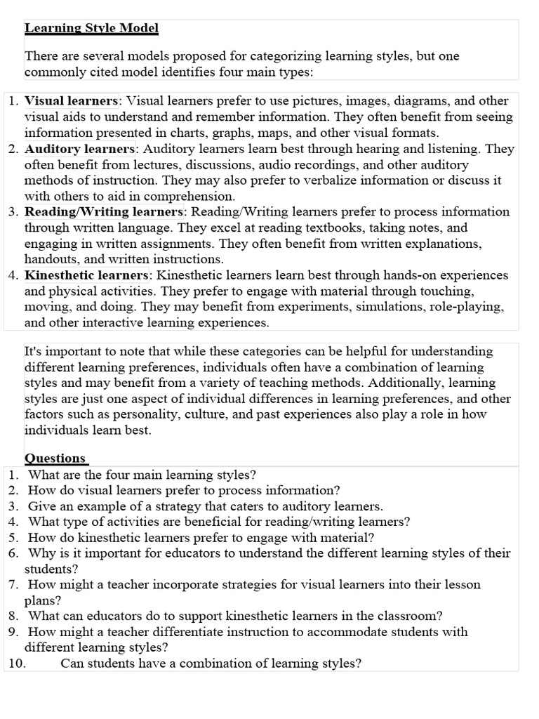 Comprehension training 2024 | PDF | Learning Styles | Learning