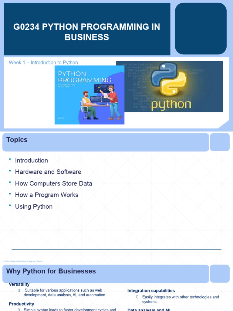 Week 1 - Introduction To Python | PDF | Computer Data Storage | Small And Medium Sized Enterprises
