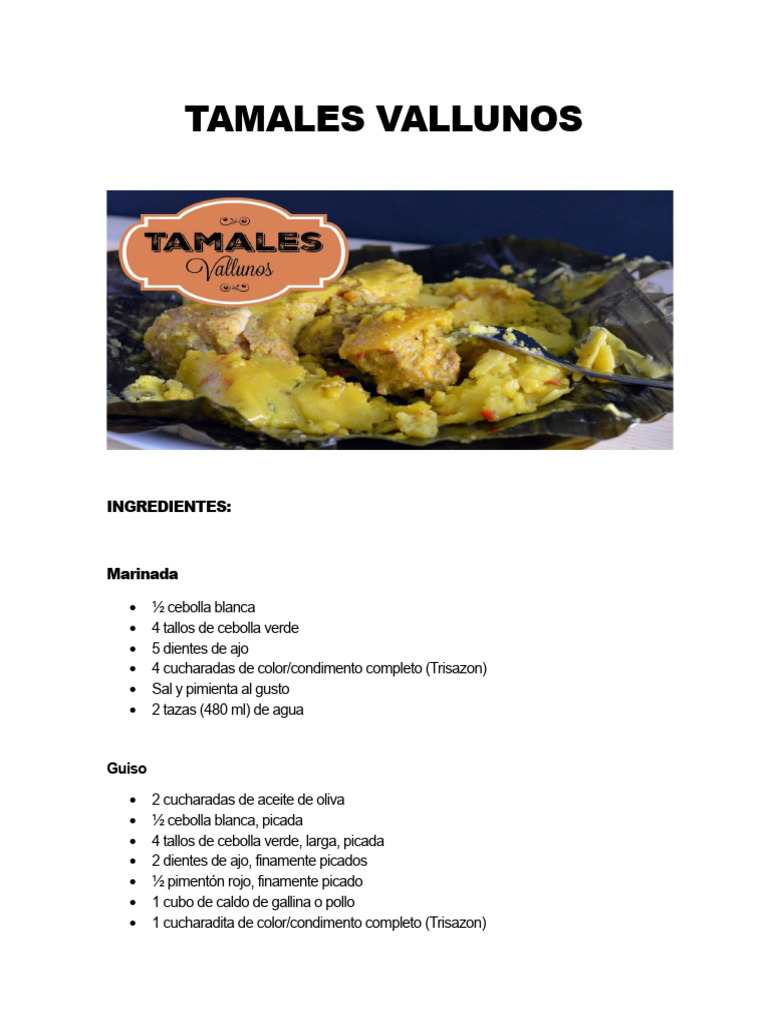 Tamales Vallunos La Comelona de Emmanuel | PDF | Sopa de pollo | Cocinando