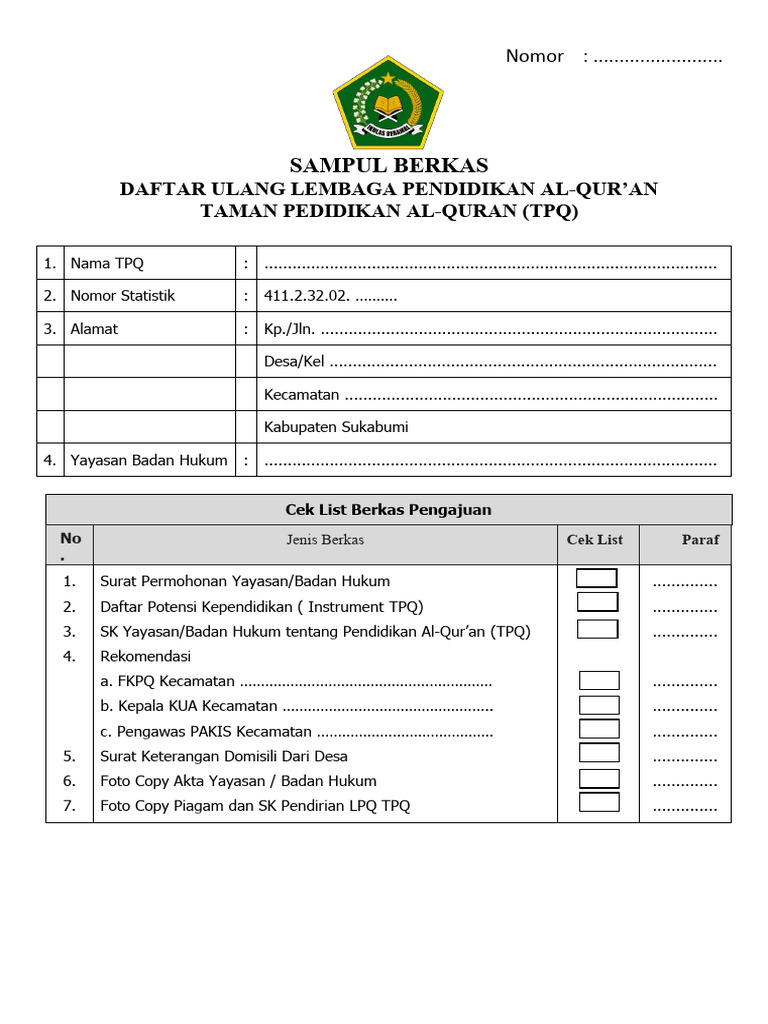 Formulir Daftrar Ulang TPQ 2021 | PDF