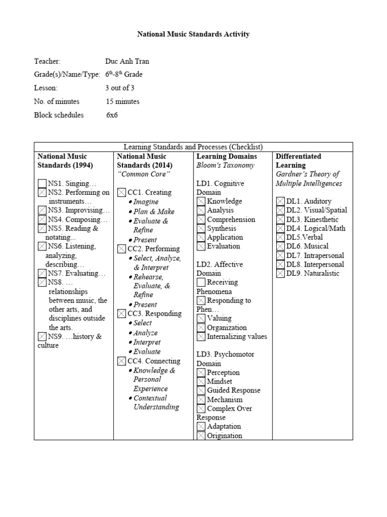 National Music Standards - Activity 3 | PDF | Rhythm | Neuroscience