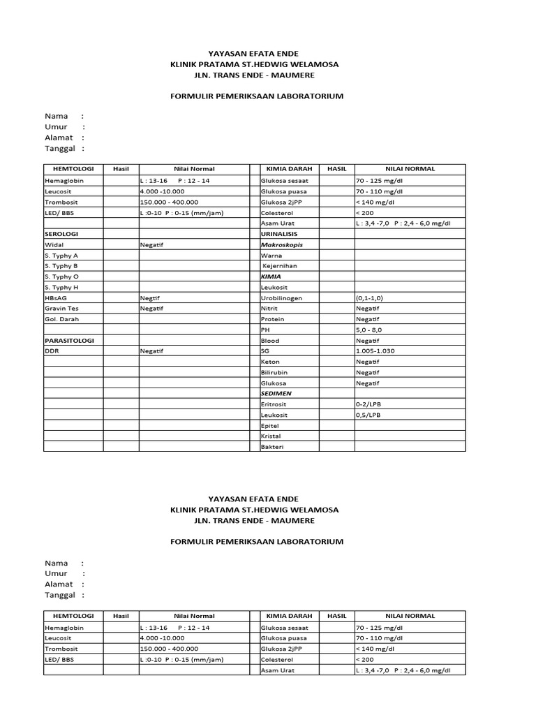 Formulir pemeriksaan Lab | PDF