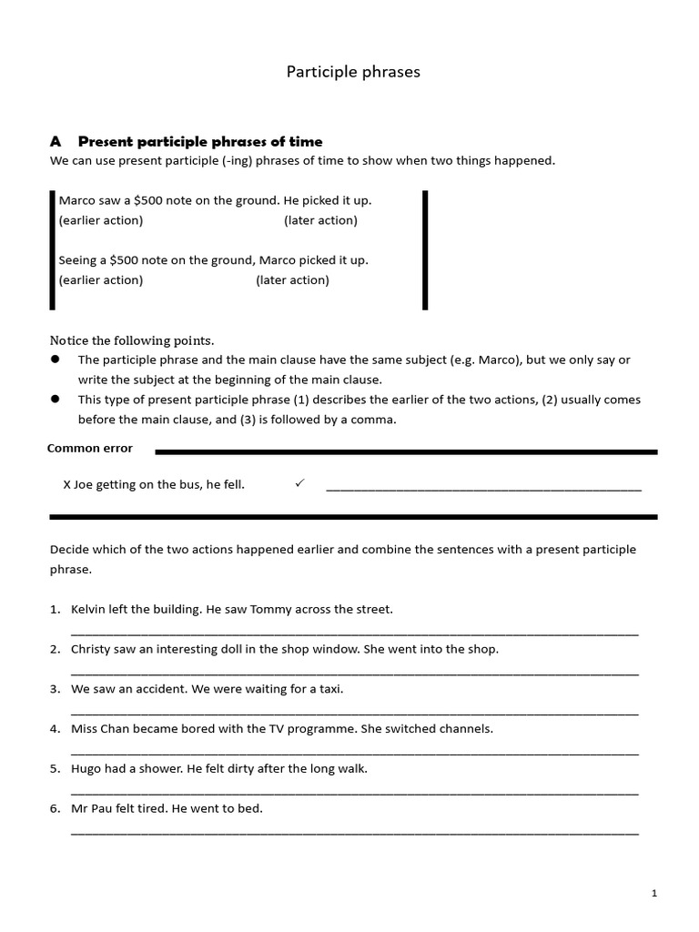 Participles Part 2 | PDF | Subject (Grammar)