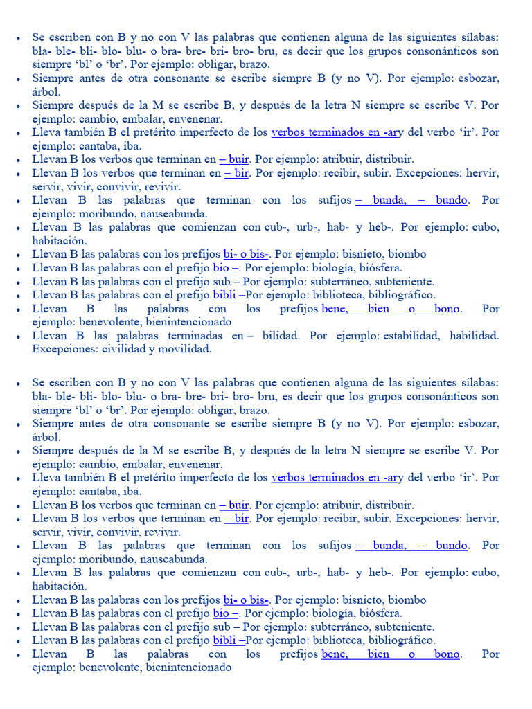 Reglas de Ortografía: Uso de la B | PDF | Gramática | Familias de idiomas