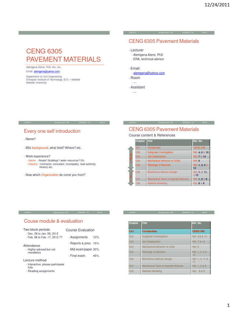 CENG 6305 Ch1 Introduction | PDF | Road Surface | Concrete