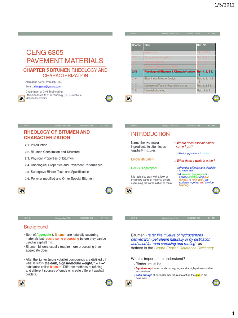 CENG 6305 Ch5 Rheology of Bitumen and Characterization | PDF | Petroleum | Oil Refinery
