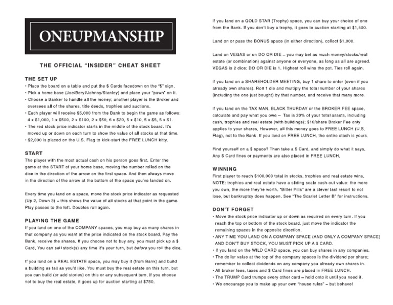 One Upmanship Cheat Sheet | PDF