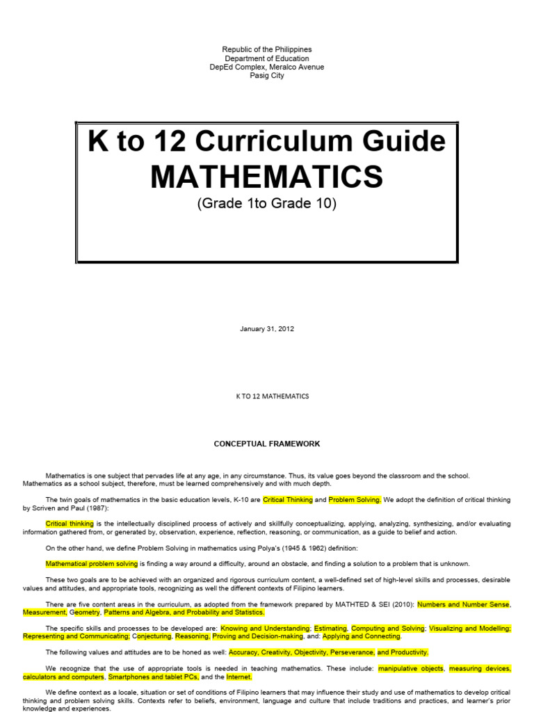 K-10 Math Curriculum Guide | PDF | Mathematics | Geometry