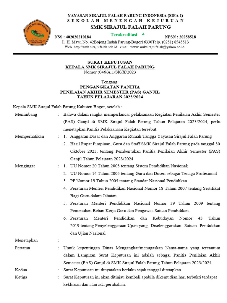 SK Panitia Pas Ganjil 2023 (A4) | PDF