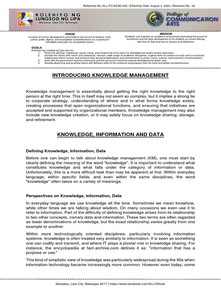 RC3-Knowledge-Management-Introduction | PDF | Knowledge | Tacit Knowledge