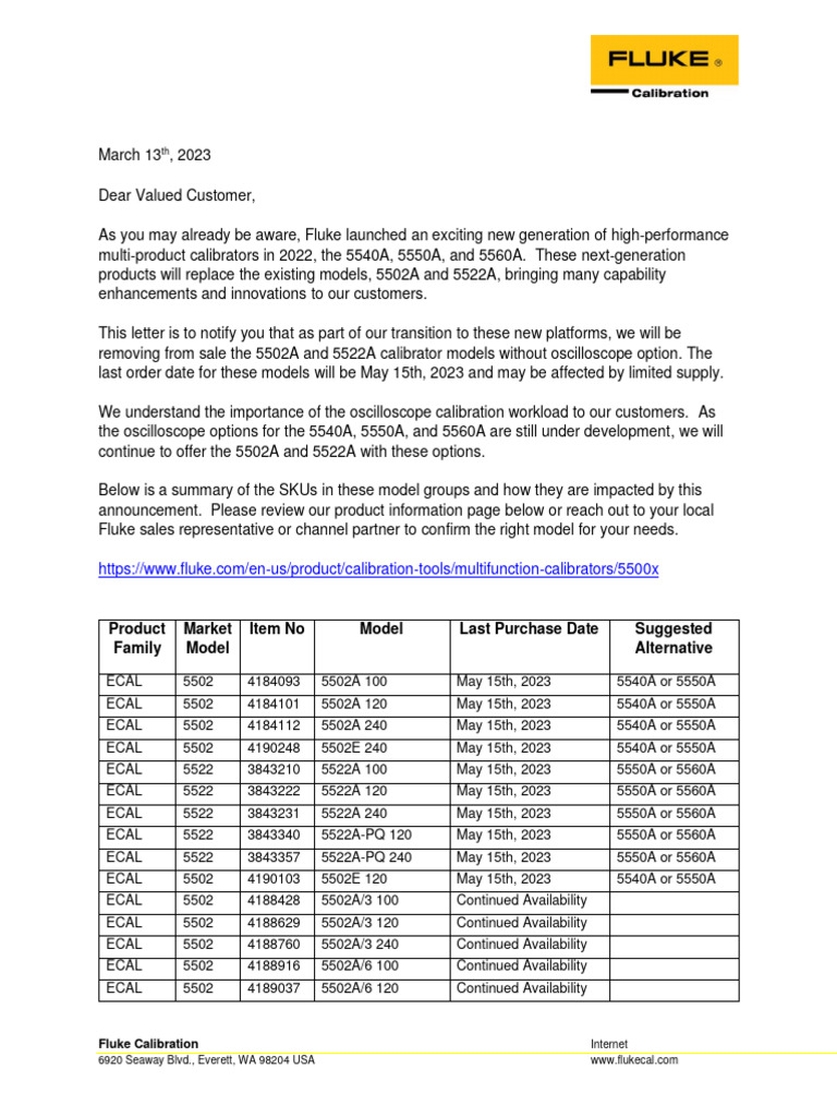55x2 Base Model EOL Letter | PDF