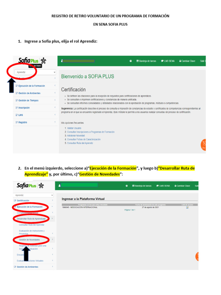 Registro Retiro SENA Sofia Plus | PDF