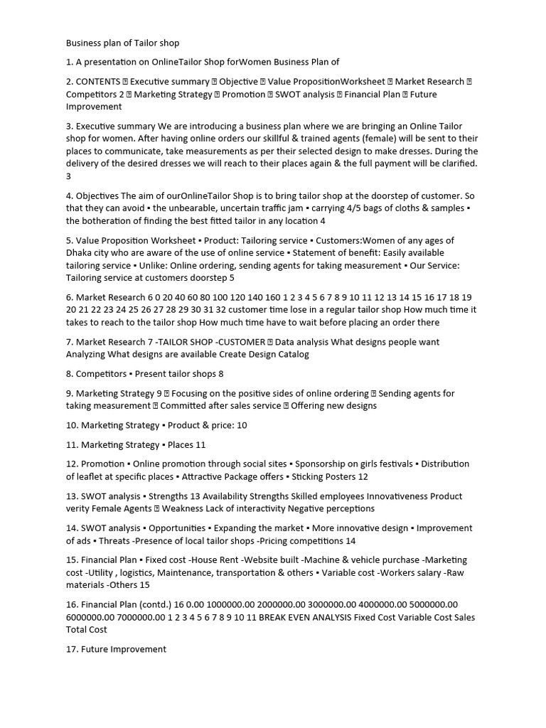 Business plan of Tailor shop | PDF | Marketing Strategy | Marketing