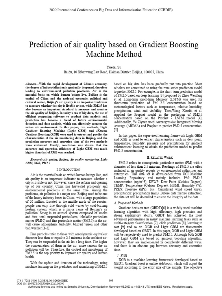 Prediction of Air Quality Based On Gradient Boosting Machine Method | Download Free PDF ...